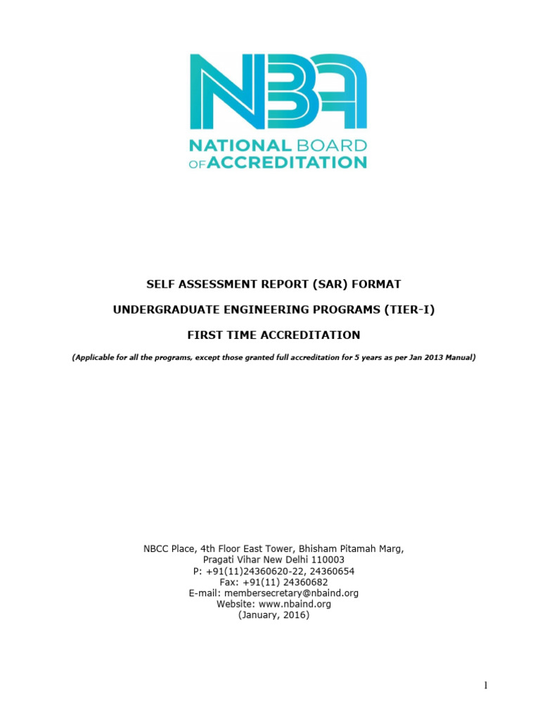 NBA SAR Format for Tier-I Accreditation | PDF | Curriculum | Evaluation