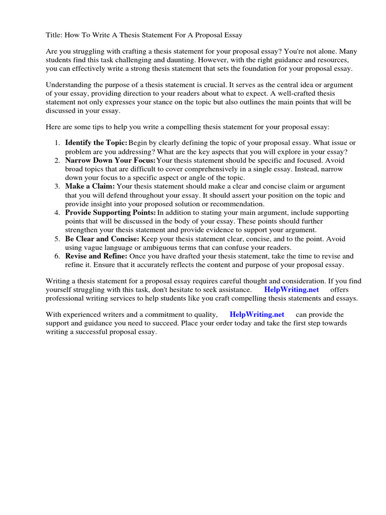 How To Write A Thesis Statement For A Proposal Essay | PDF | Essays ...