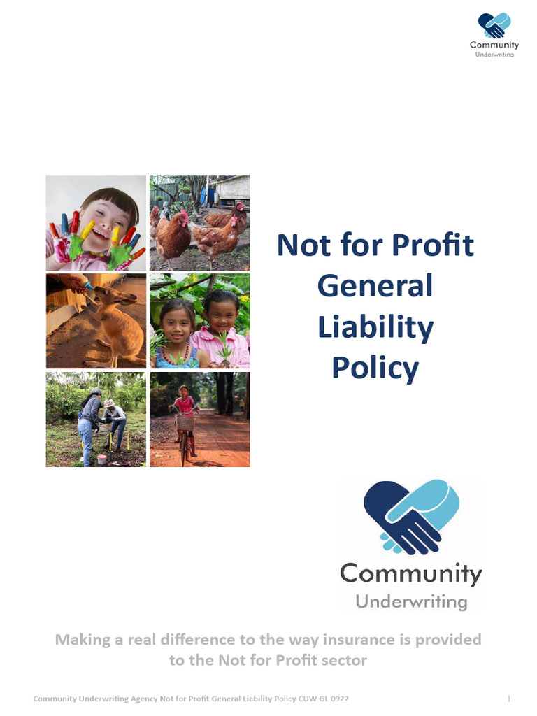 Community Underwriting Not For Profit General Liability Policy Wording ...