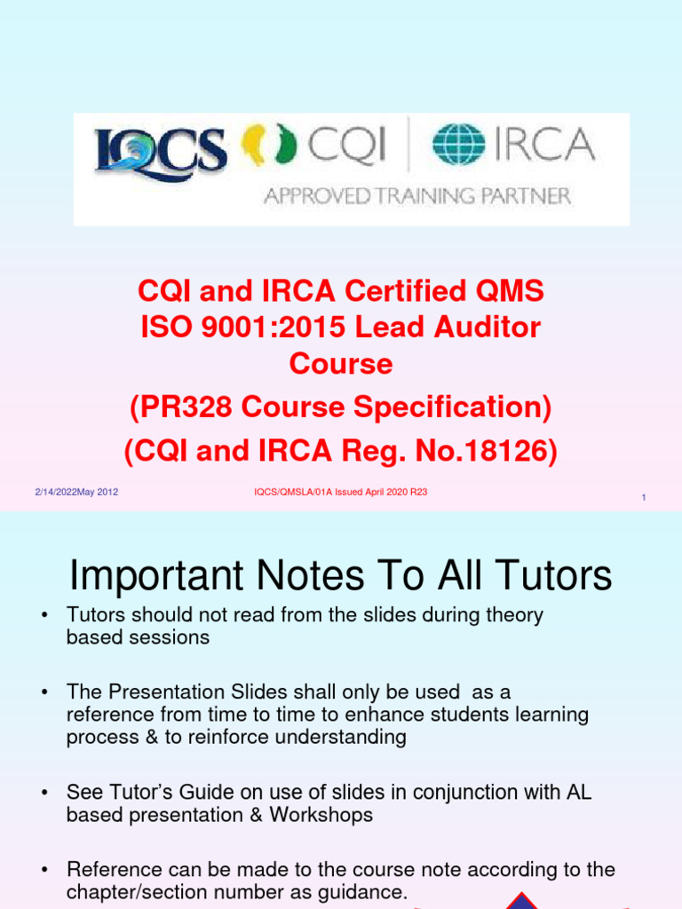 IQCS-QMSLA-01A Presentation Slides Apr2020 R23 (Protected) | PDF | Iso ...