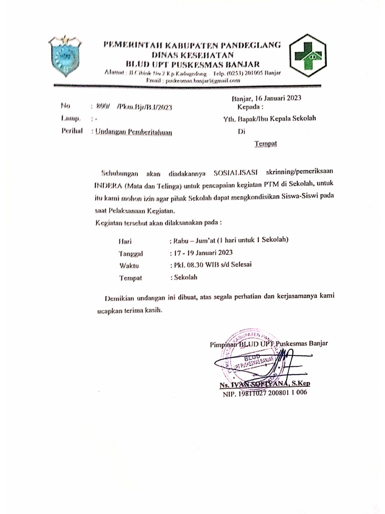 Sosialisasi Skrining Indera (Mata Dan Telinga) | PDF