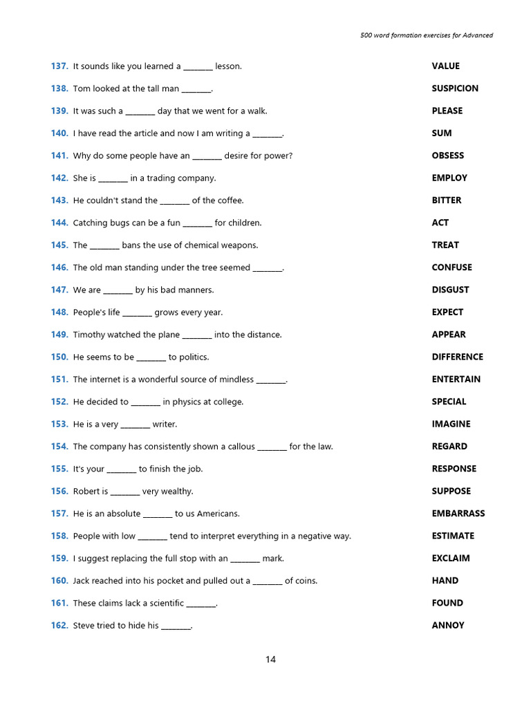 500 Word Formation Exercises For Advanced PDF-18-19 | PDF