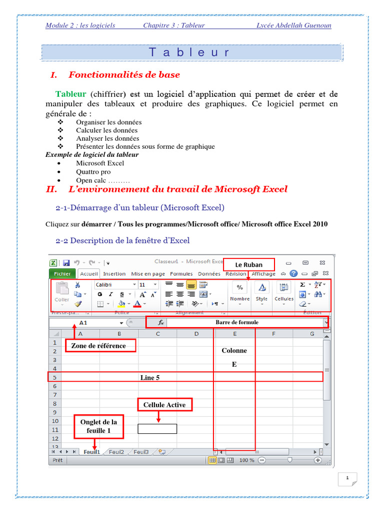Tableur MS Excel Cours 2021 | PDF