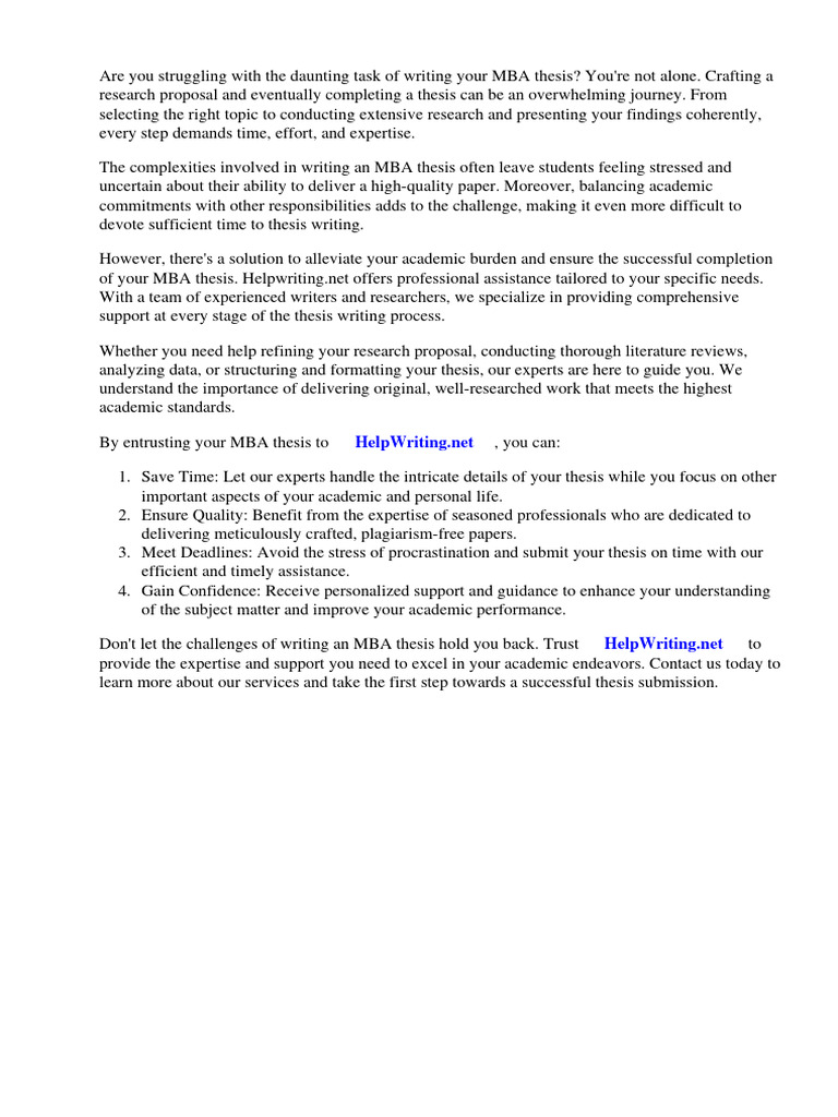 Sample Research Proposal Mba Thesis | PDF | Thesis | Marketing