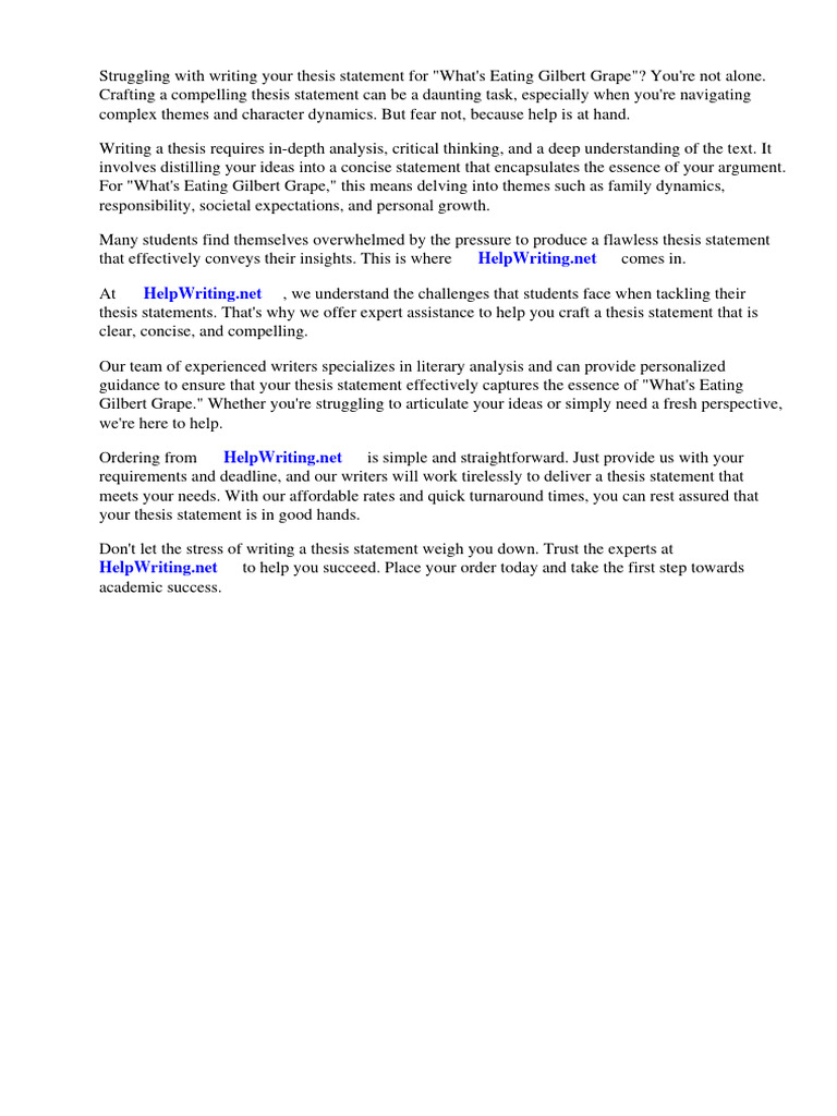 Thesis Help for Gilbert Grape Students | PDF