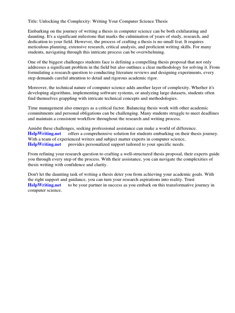 Computer Science Sample Thesis Proposal | PDF