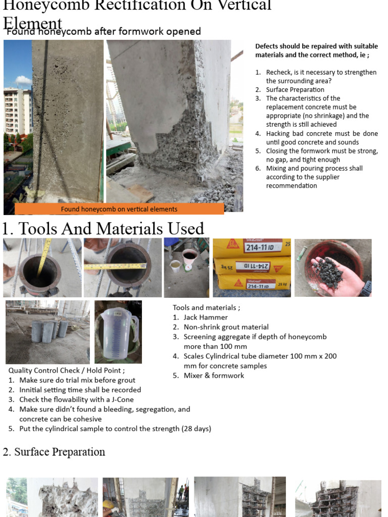 Honeycomb Rectification On Vertical Element | PDF | Concrete | Civil Engineering