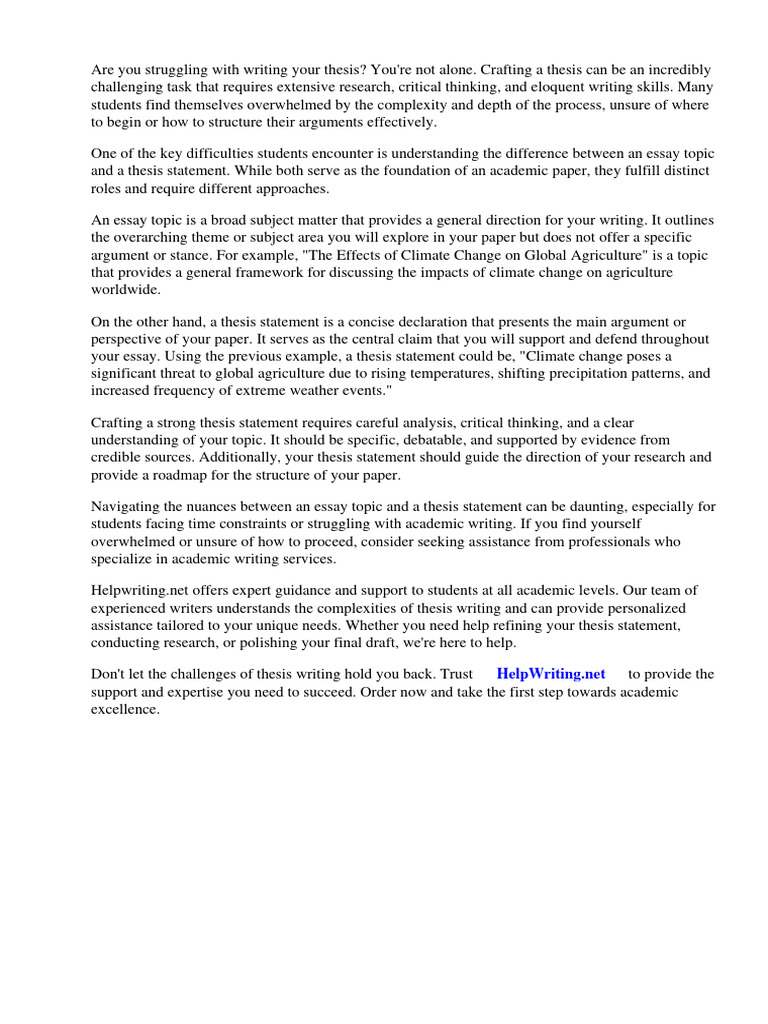 Difference Between Essay Topic and Thesis Statement | Download Free PDF ...