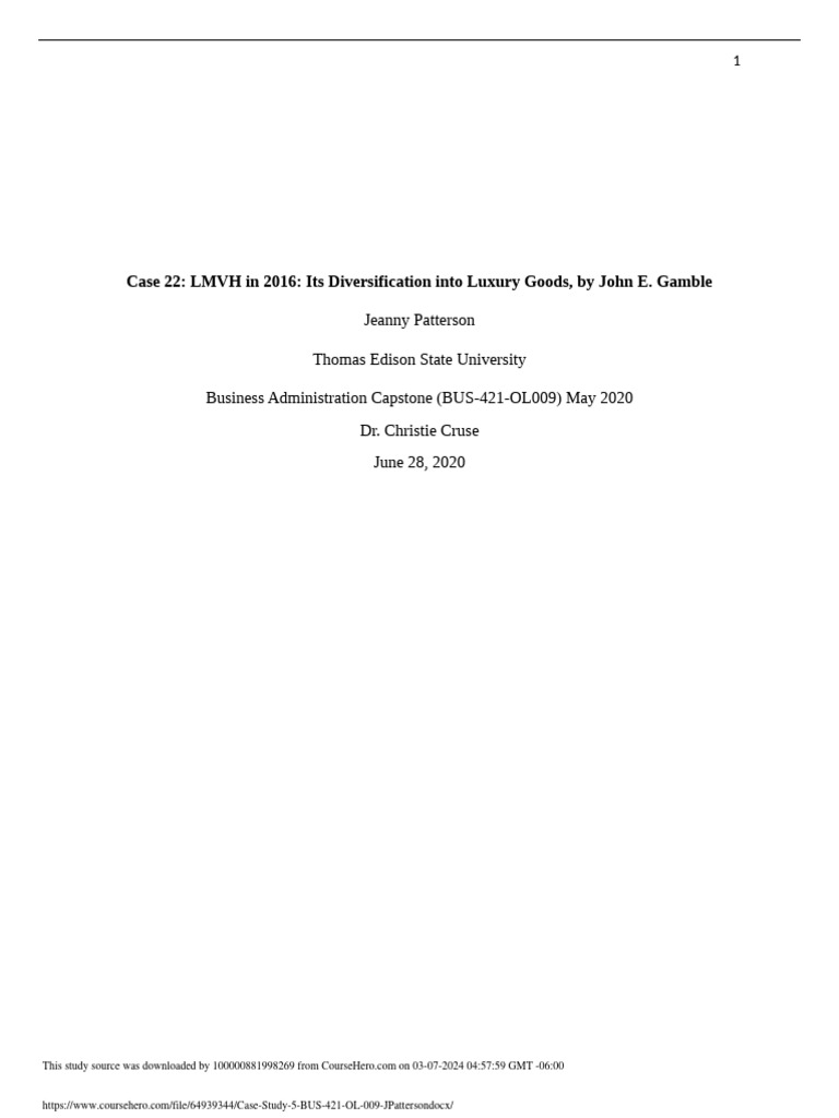 Case Study 5 BUS 421 OL 009 JPatterson | PDF | Mergers And Acquisitions | Value Chain
