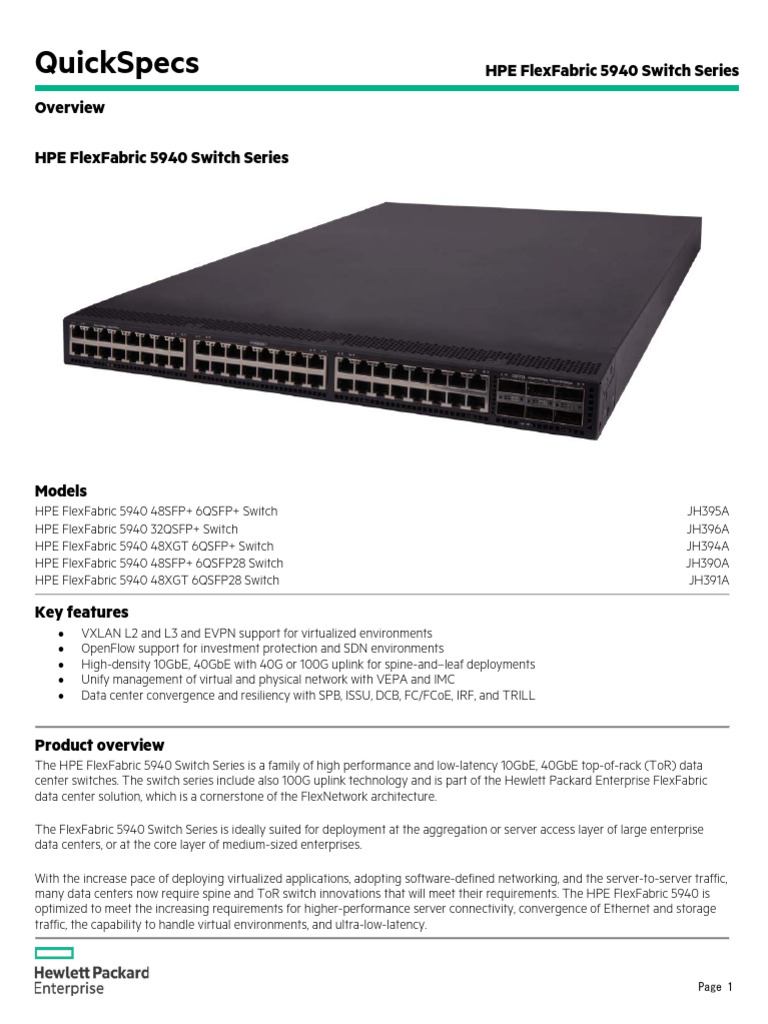 HPE Networking Comware Switch Series 5940-c05158726 | PDF