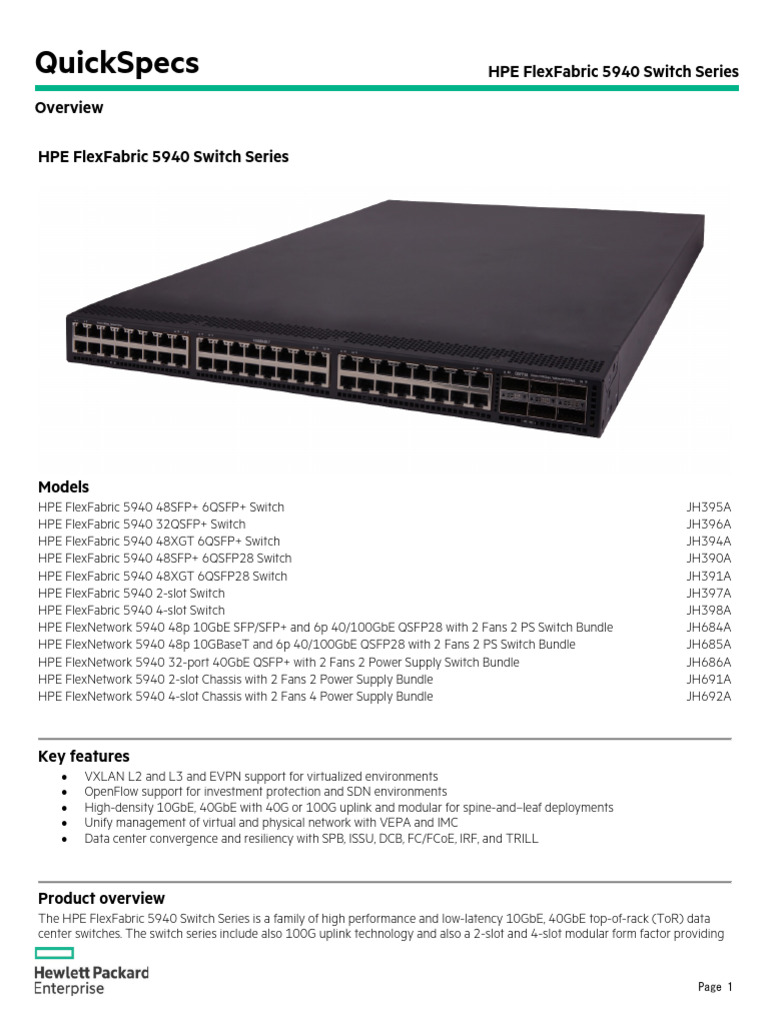 HPE Networking Comware Switch Series 5940-c05158726 | PDF | Network ...