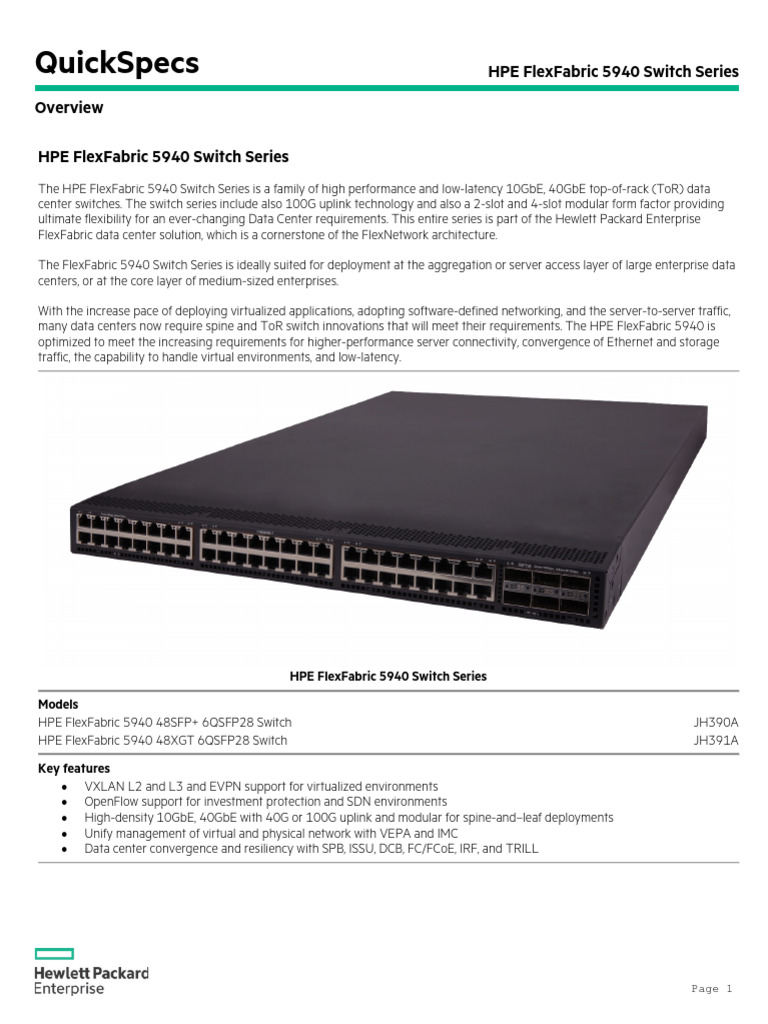 HPE Networking Comware Switch Series 5940-c05158726 | PDF | Computer ...