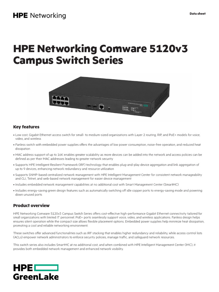 HPE Networking Comware 5120v3 Campus Switch Series-A50008914enw | PDF | Computer Network ...
