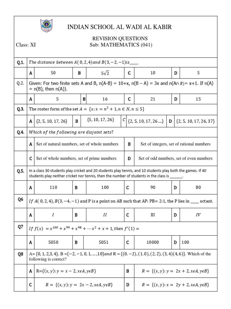 Revision 2 MCQ | PDF | Integer | Mathematics