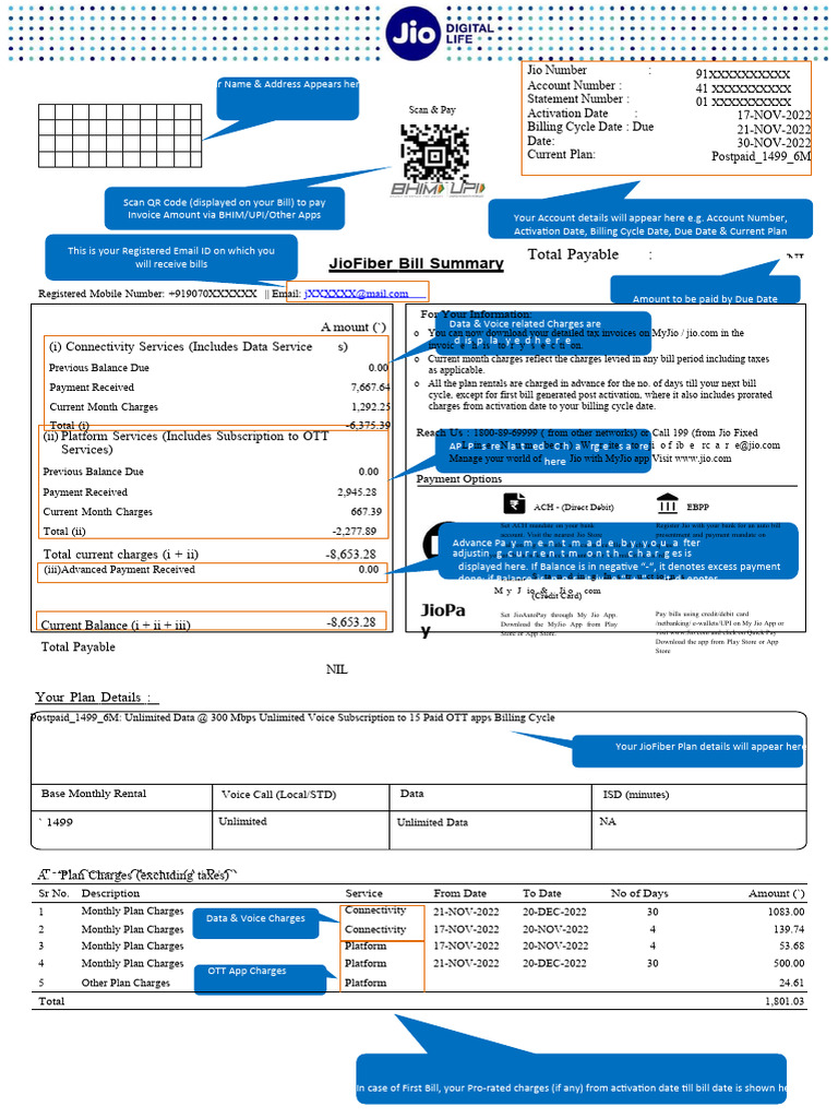 Jio Fiber Postpaid Bill Overview | PDF | Invoice | Banking Technology