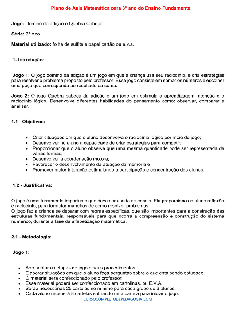 Plano de Aula Matematica para 3° Ano Do Ensino Fundamental | PDF