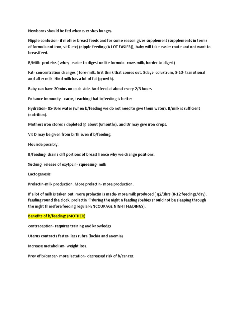 Breast Feeding Notes | PDF | Breastfeeding | Breast Milk