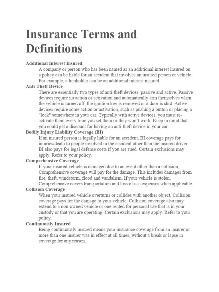 Insurance Terms and Definitions 2 | PDF | Vehicle Insurance | Insurance