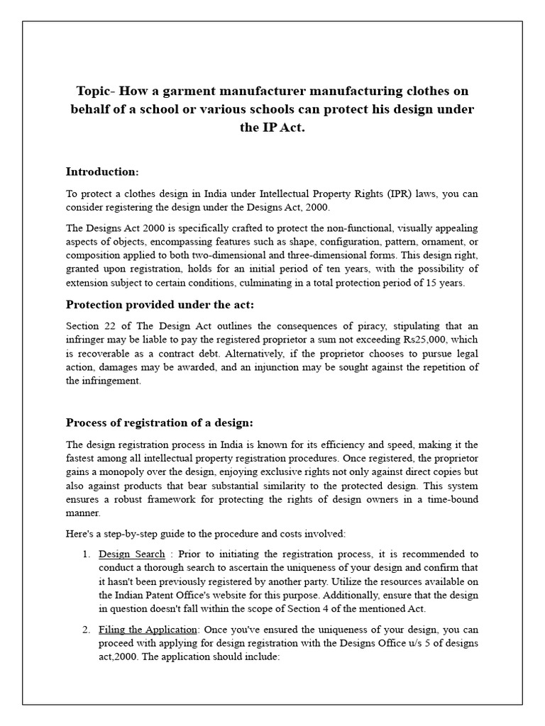 Protection of Design of Clothes Under IP Act - by - SadhikaAtri | PDF ...
