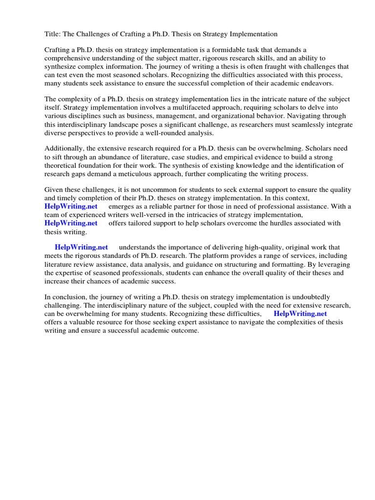 PHD Thesis Strategy Implementation | PDF | Qualitative Research | Thesis