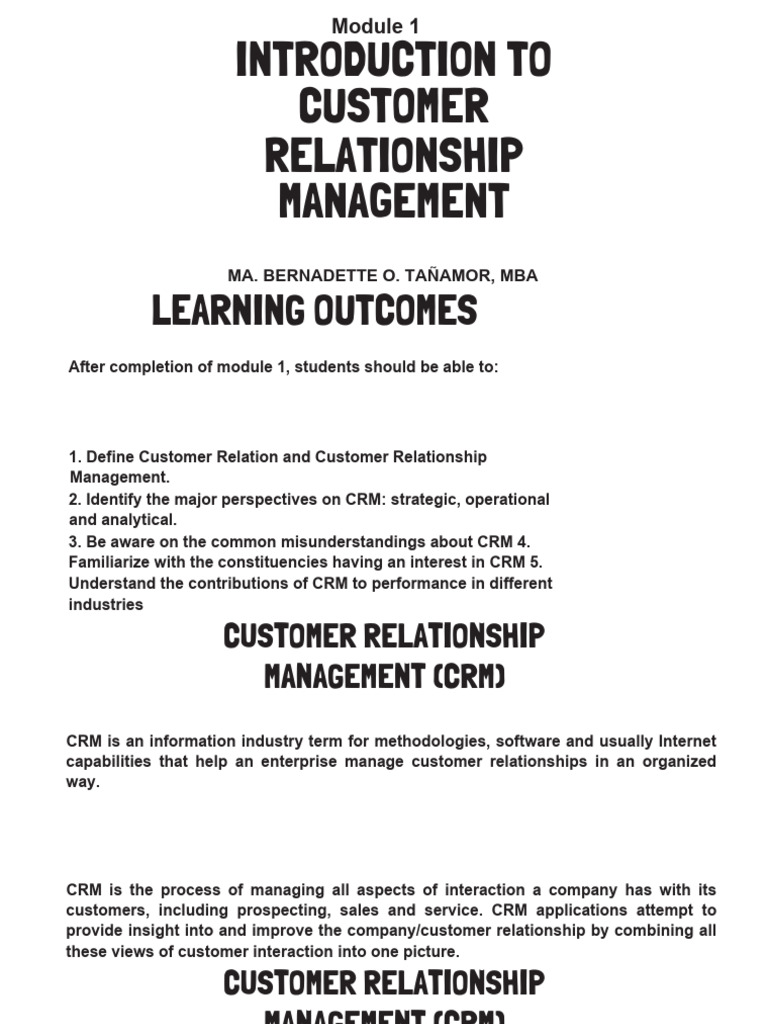 Module 1 - Introduction To Customer Relationship Management | PDF | Customer Relationship ...
