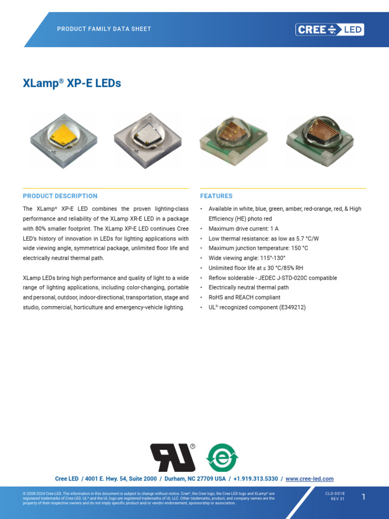 XLamp-XPE Data Sheet | PDF | Electrical Resistance And Conductance ...