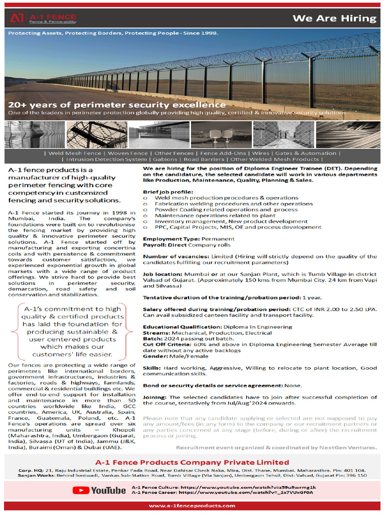 A-1 Fence Products DET 2024 Batch | PDF