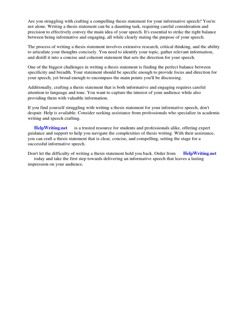 How To Write A Thesis Statement For An Informative Speech | PDF ...