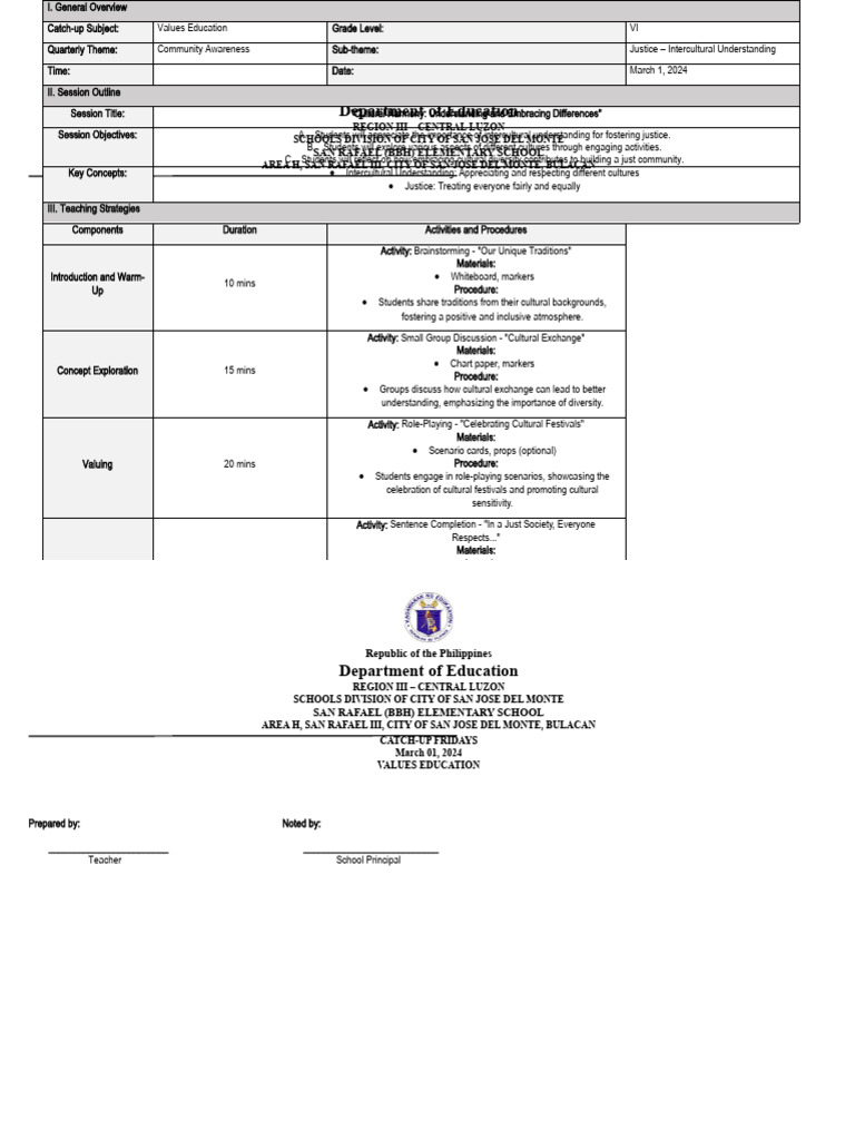 Grade 6 Values Education: Cultural Harmony | PDF