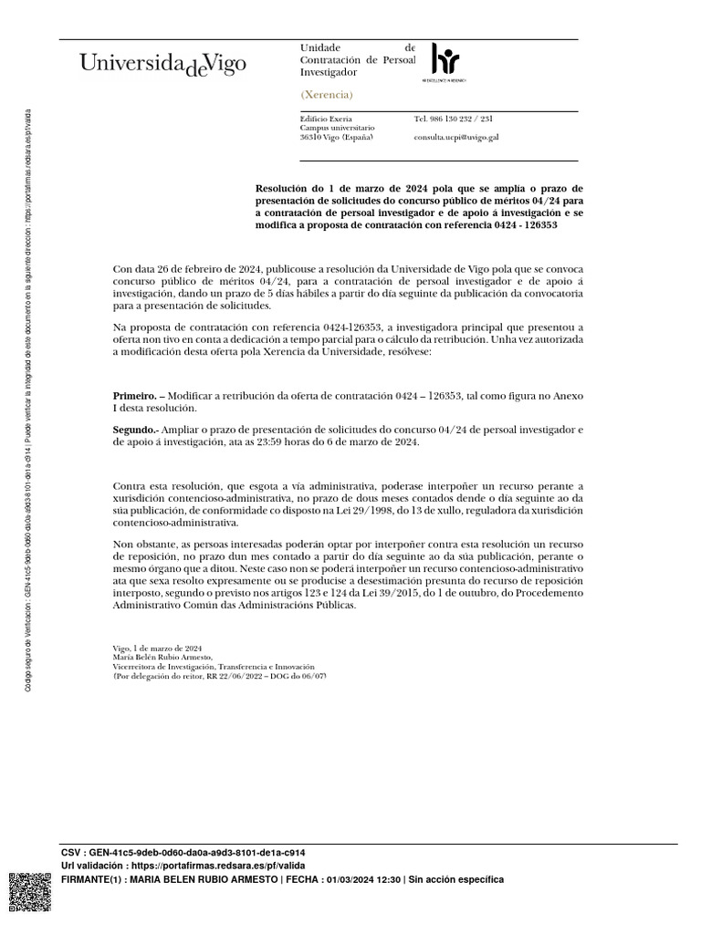 Resolución de Ampliación de Prazo de Solicitudes | PDF