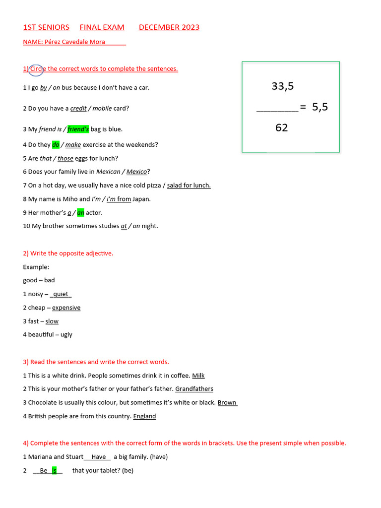 1ST SENIORS FINAL EXAm | PDF | Lunch | Food And Drink