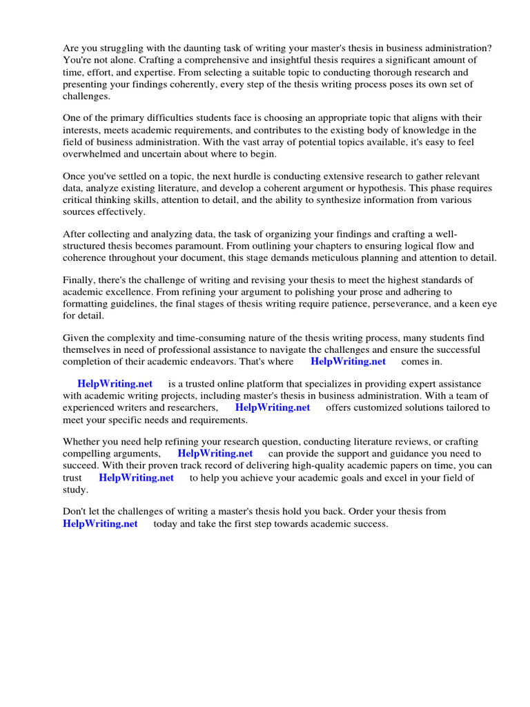 Master Thesis Topics Business Administration | PDF Master Thesis Topics Business Administration | PDF