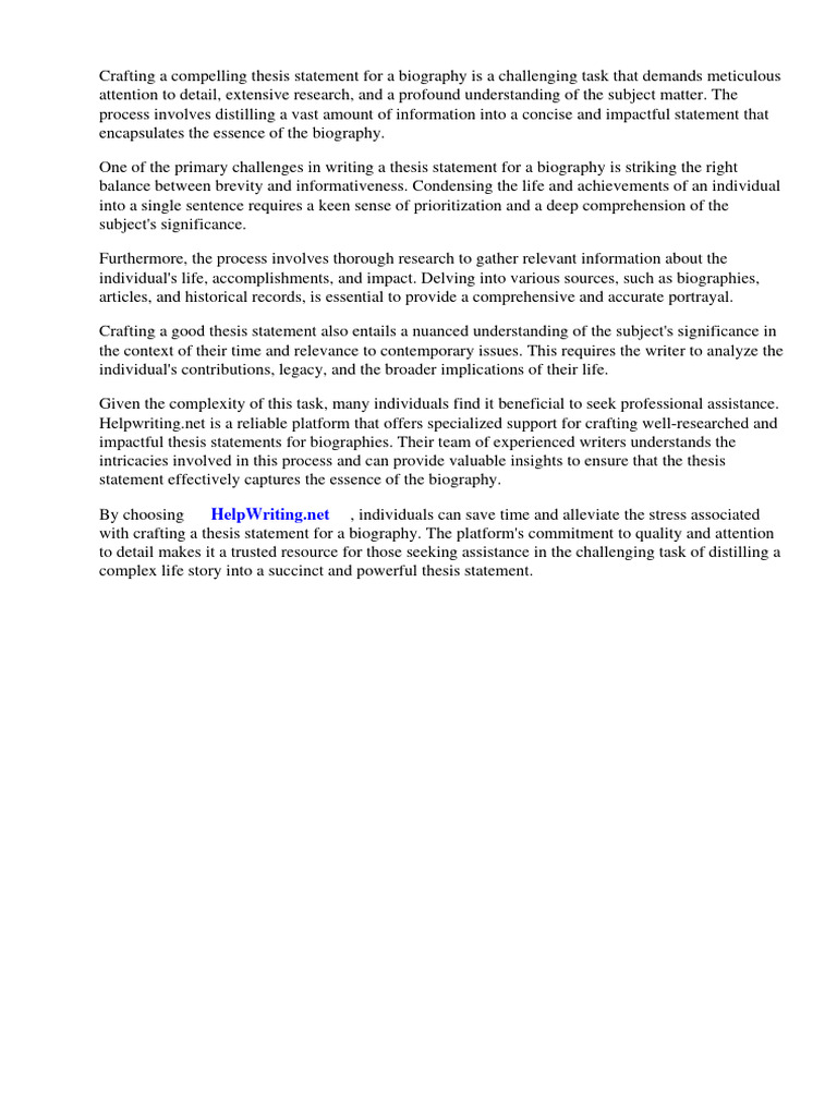 How To Write A Good Thesis Statement For A Biography | PDF | Essays | Thesis