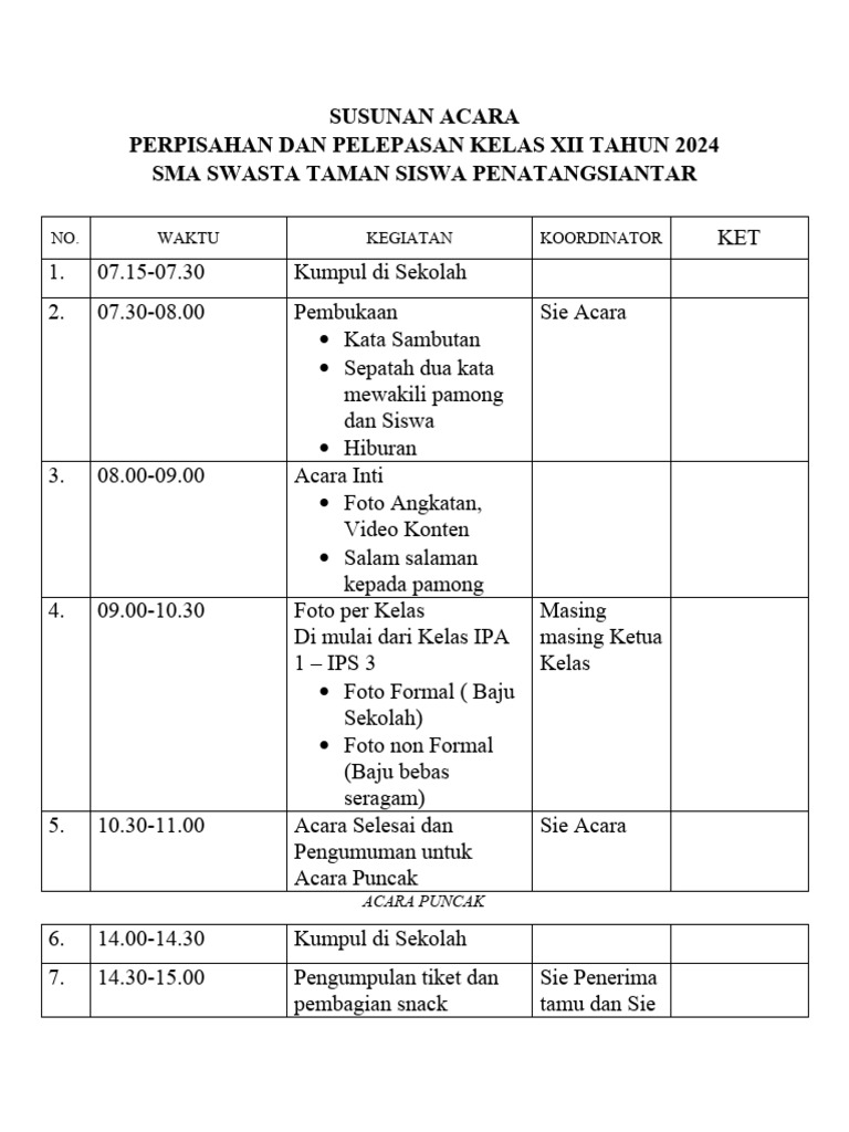 Rundown Acara Perpisahan SMA 2024 | PDF