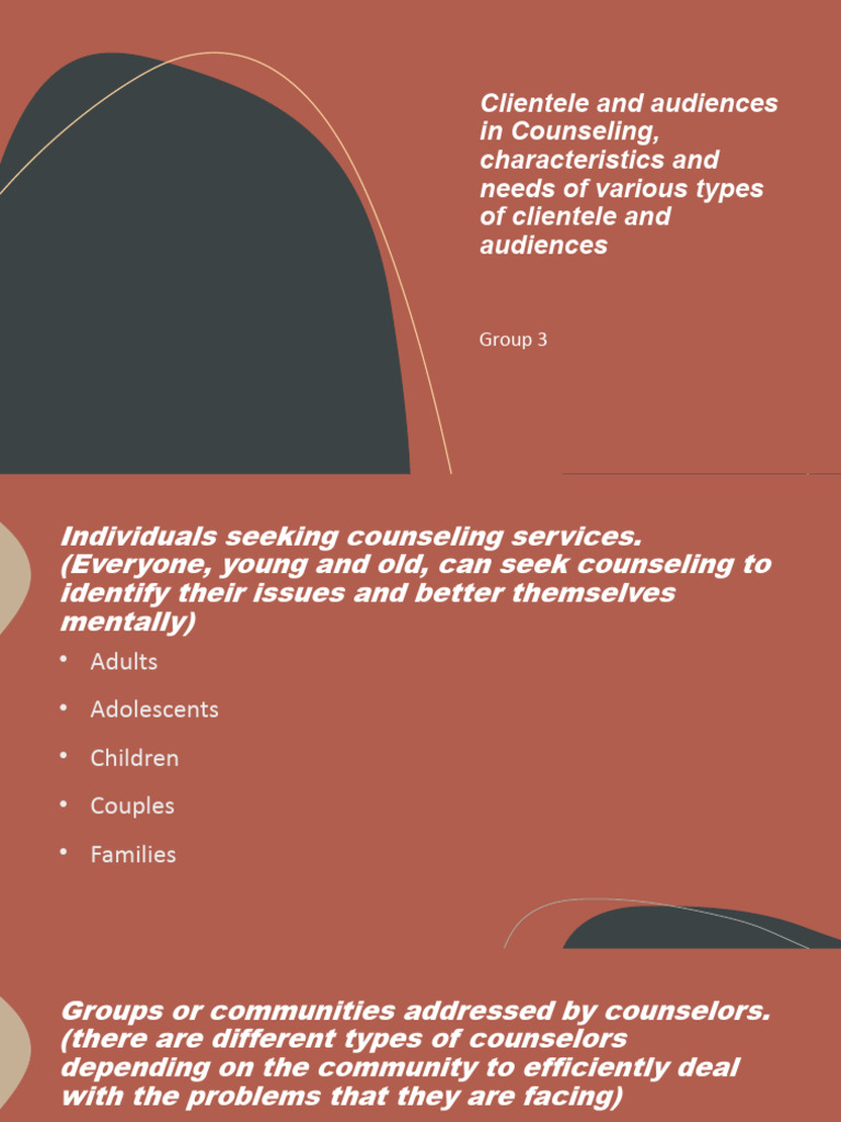 Clientele and Audiences in Counseling Characteristics and Needs of ...