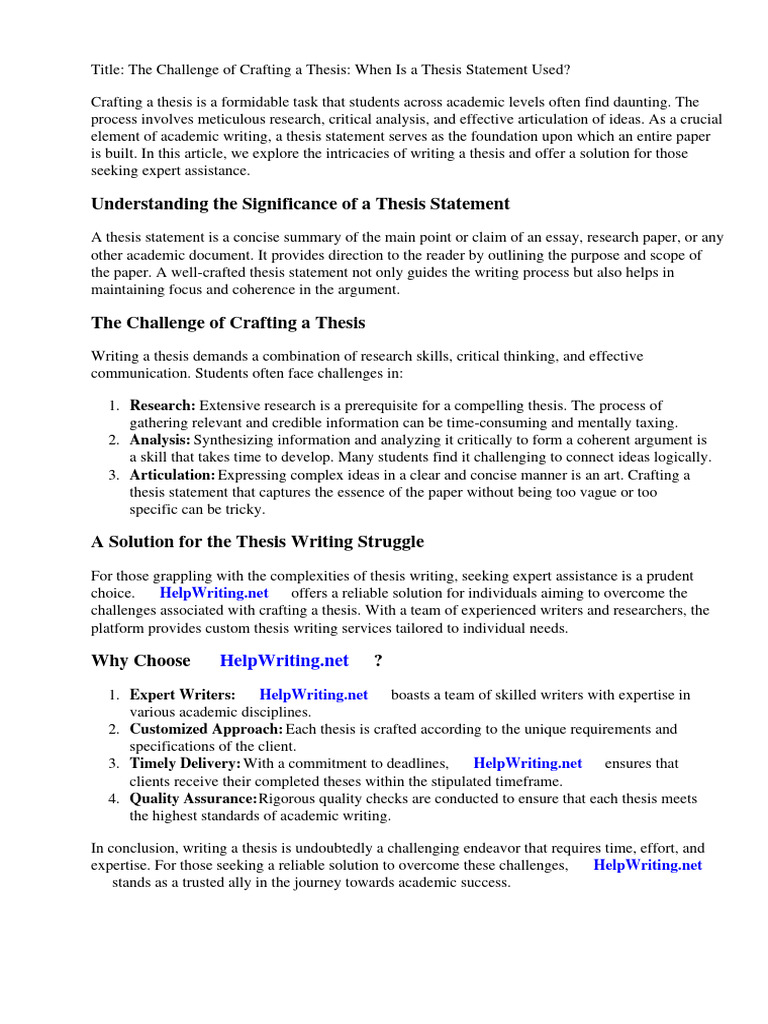 Thesis Statement Writing Guide | PDF