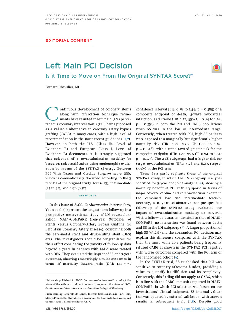 Left Main PCI Decision | Download Free PDF | Percutaneous Coronary ...
