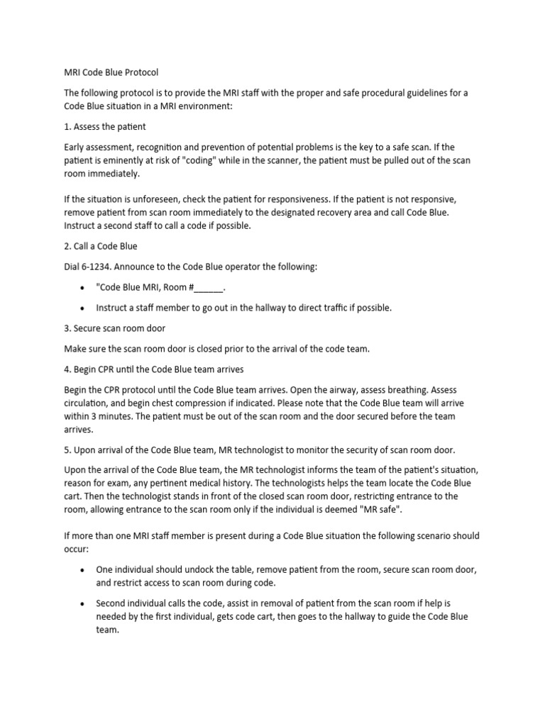 29 MRI Code Blue Protocol | Download Free PDF | Cardiopulmonary ...