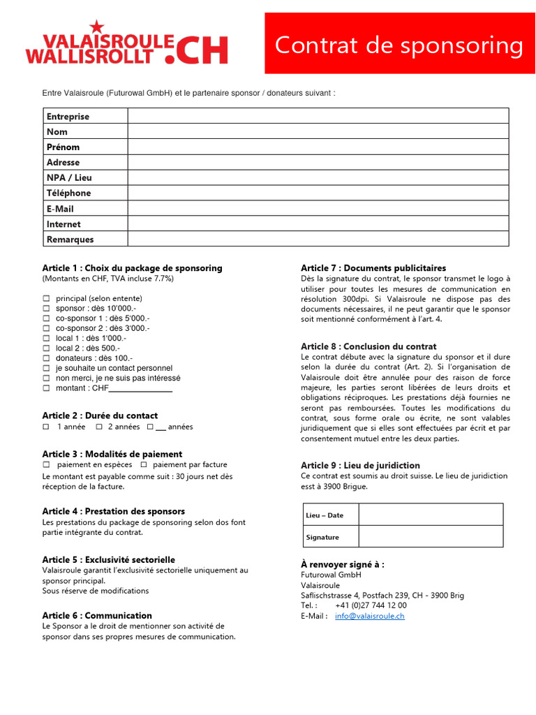 Contrat Sponsoring Valaisroule Options | PDF | Droit