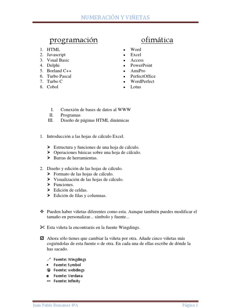 Numeracion y Viñetas | PDF | Métodos y materiales de enseñanza ...
