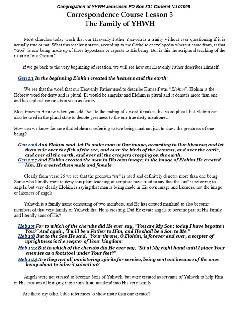 Correspondence Course Lesson 03 - The Family of Yahweh | PDF | God The ...