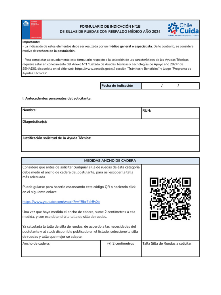 Formulario Nº1b de Sillas de Ruedas Con Respaldo Médico Año 2024 | PDF