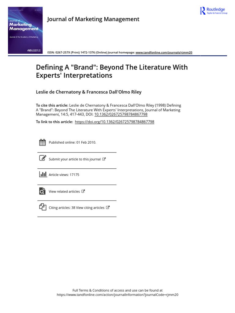 Defining A Brand Beyond The Literature With Experts Interpretations ...