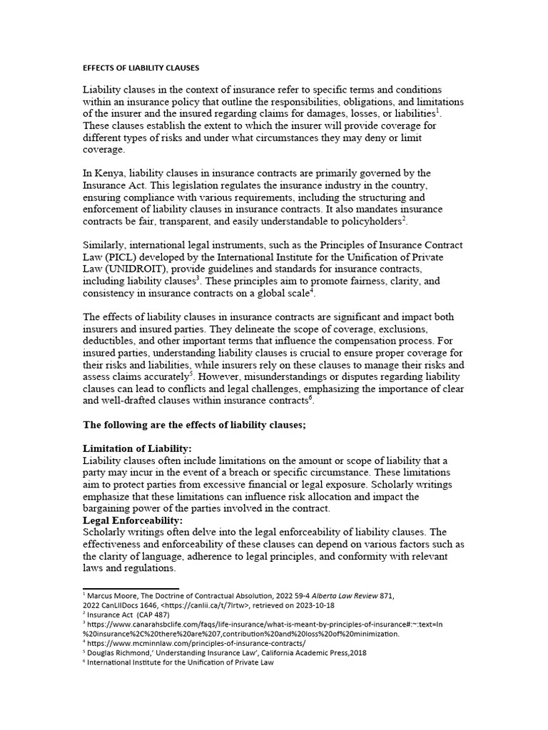 Effects of Liability Clauses | PDF | Indemnity | Insurance