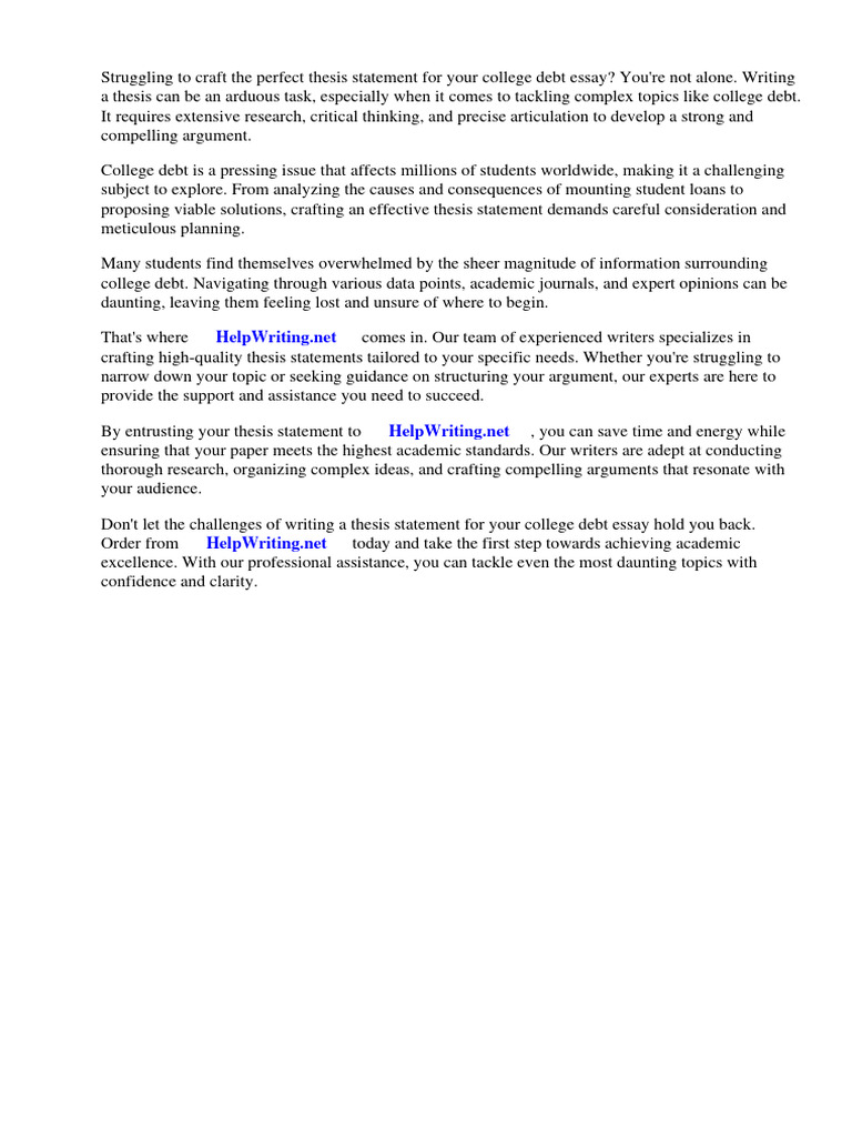 Thesis Statement For College Debt | PDF | Debt | Credit