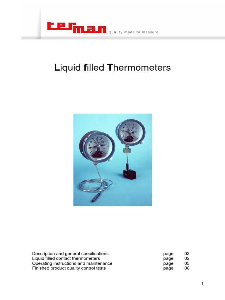 Liquid Filled Thermometers Overview | PDF | Thermometer | Temperature