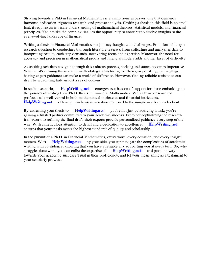 PHD Thesis in Financial Mathematics | Download Free PDF | Thesis ...