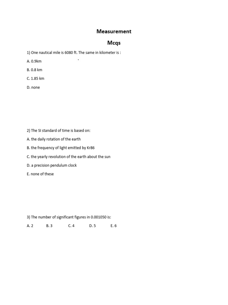 Measurement Mcqs | PDF | Velocity | Measurement