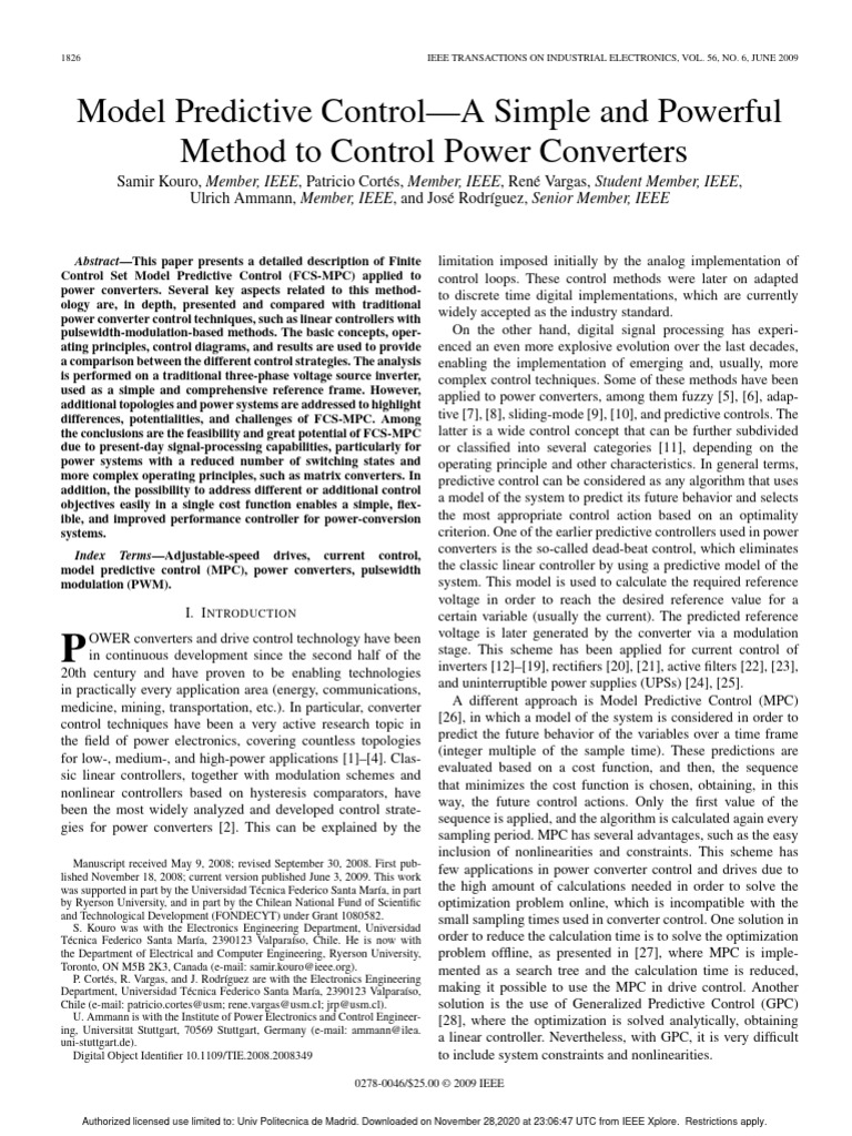 Mpc A Simple And Powerful Method To Control Power Converters Pdf Control Theory Electronics