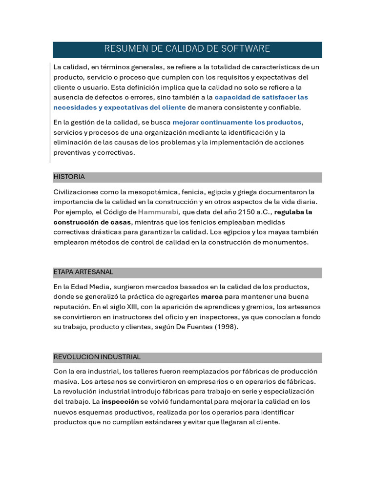 Resumen Calidad de Software | PDF